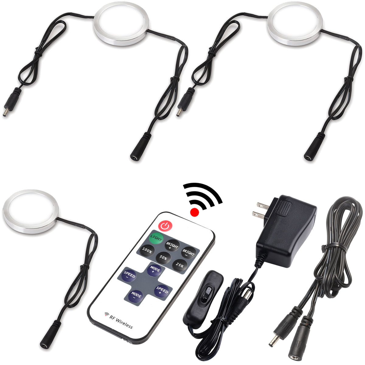 LED Under Cabinet Puck Lighting Remote Control Black Cords – Lvyinyin ...