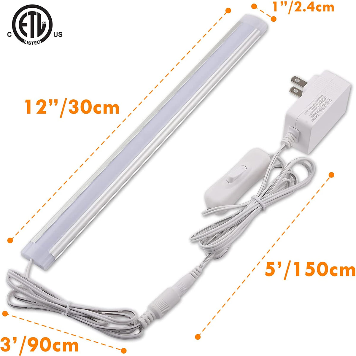 Single Under Cabinet LED Light Bar 12 Inch, 120 Volt Wall Plugged in ...