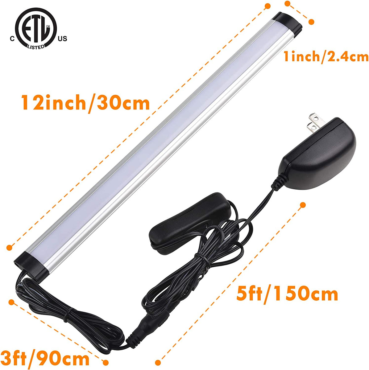 Single Under Cabinet LED Light Bar 12 Inch, 120 Volt Wall Plugged in ...